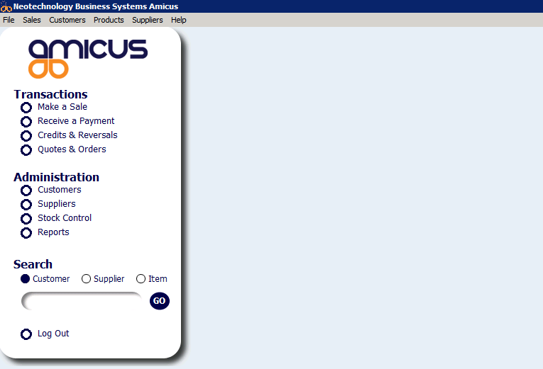 Main Screen (Logged In) - Amicus Documentation